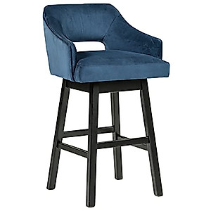 Signature Design by Ashley Tallenger 31" Upholstered Swivel Bar/Pub Height Bar Stool, 2 Count, Blue & Dark Brown