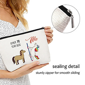 Blue Leaves 70th Birthday Gifts for Women - 1955 Birthday Gifts for Women, 70 Years Old Birthday Gifts Makeup Bag for Mom, Wife, Friend, Sister, Her, Colleague, Coworker(Makeup bag-70th Unicorn)