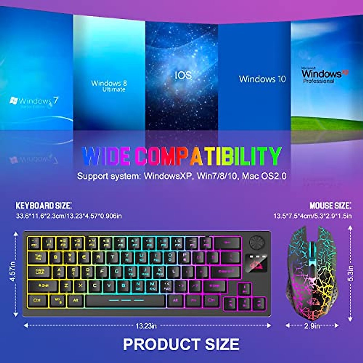 Wireless Gaming Keyboard and Mouse Combo,12 RGB Backlit with Rotary Knob,Long-Lasting Rechargeable Battery 4000mAh,N-Key Rollover,Quick and Quiet Typing Keyboard and Mouse for PC PS4 PS5(Black)