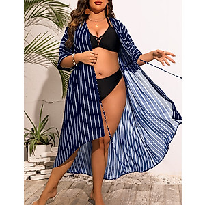 SWOMOG Women Cover Ups Plus Size Swimsuit Chiffon Kimono Long Cardigan Open Front Bathing Suit Summer Flowy Bikini Beachwear
