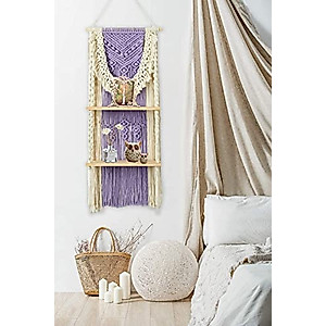 STAHMFOVER Boho Macrame Shelf for Room Decor Spring,2-Tier Wall Hanging Shelf Woven Floating Shelves,Handmade Rope Macrame Indoor Plants Hanger,Home Storage & Organizer (Purple)