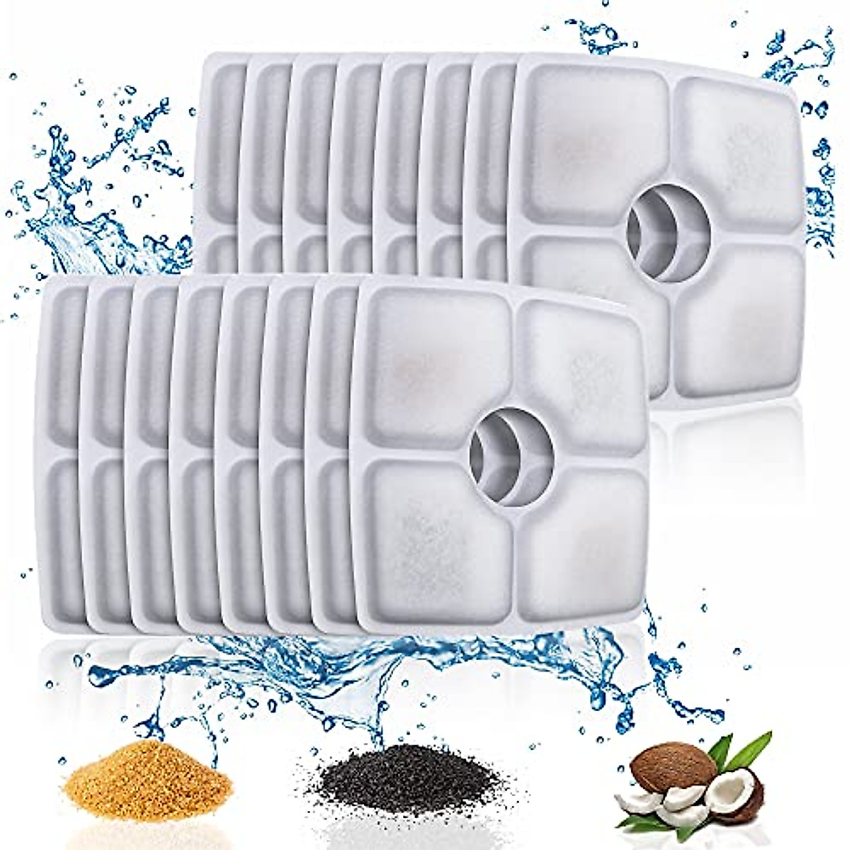 ITidyHome 16 Pack Cat Water Fountain Filters of Pet Fountain Replacement Filter, for Most 84oz/2.5L Automatic Pet Cat Dog Water Fountain Dispenser