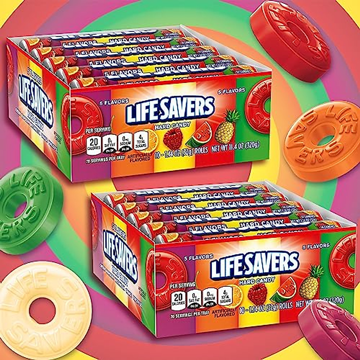 LIFE SAVERS 5 Flavors Hard Candy Rolls, 1.14 Ounce (Pack of 20)