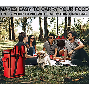 Food Delivery Backpack 14" L x 10" W x 19" H, Delivery Bag, Thermal Backpack,Heat Insulated Backpack, 2-Way Zipper (Red)