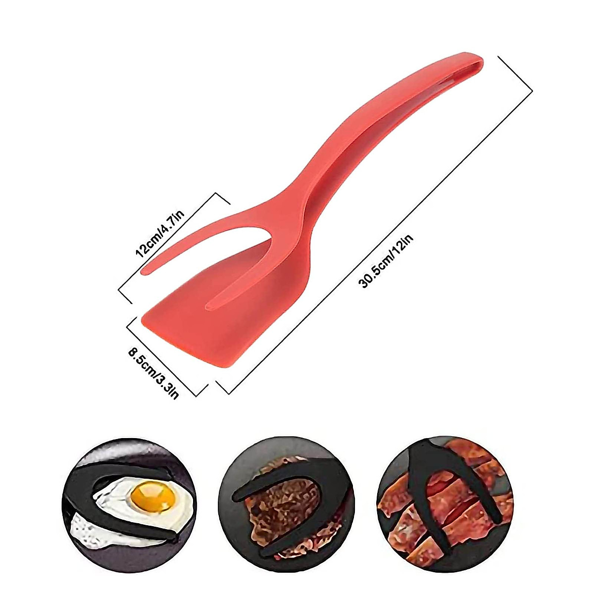 ESSUE Egg Spatula, Grip and Flipp Tongs Spatula, Fried Eggs Turners, 2 in 1 Omelette Clamp, Frying Turning Grilling Kitchen Cooking Tool for Omelette, Pancake, Steak, Fish, and Egg Ziurmut, Red