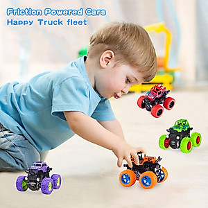taessv Monster Truck Toys - Friction Powered Toy Cars Push and Go Vehicles for Kids Best Christmas Birthday Party Gift for Boys Girls Aged 3 and Above 4-Pack