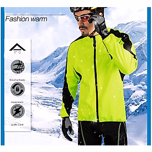 sponeed Windproof Bicycle Coats Cycle Bike Jacket Fleece Men Reflective Thermal Jackets for Riding XXL Green