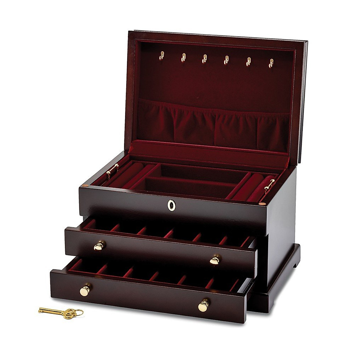 Mahogany Matte Finish Poplar Veneer 2-Drawer Jewelry Box
