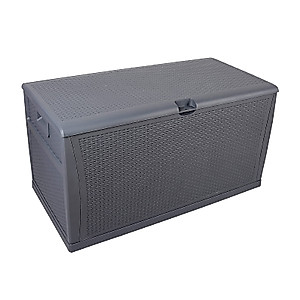 HomVent 120 Gallon Resin Rattan Deck Box, Waterproof Storage Deck Box, Outdoor Storage Container Rattan Style Storage Box for Patio Gardening Tools, Cushions, Pool Accessory, Pillows (Grey)