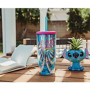 Disney Lilo & Stitch Jamming Plastic Tumbler With Leak-Resistant Lid and Reusable Straw | Double-Walled Travel Cup For Drinks | Holds 20 Ounces