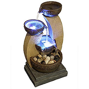 11" H Golden Tiered Bowl Fountain with Color Changing LED Lights with Adapter Brown