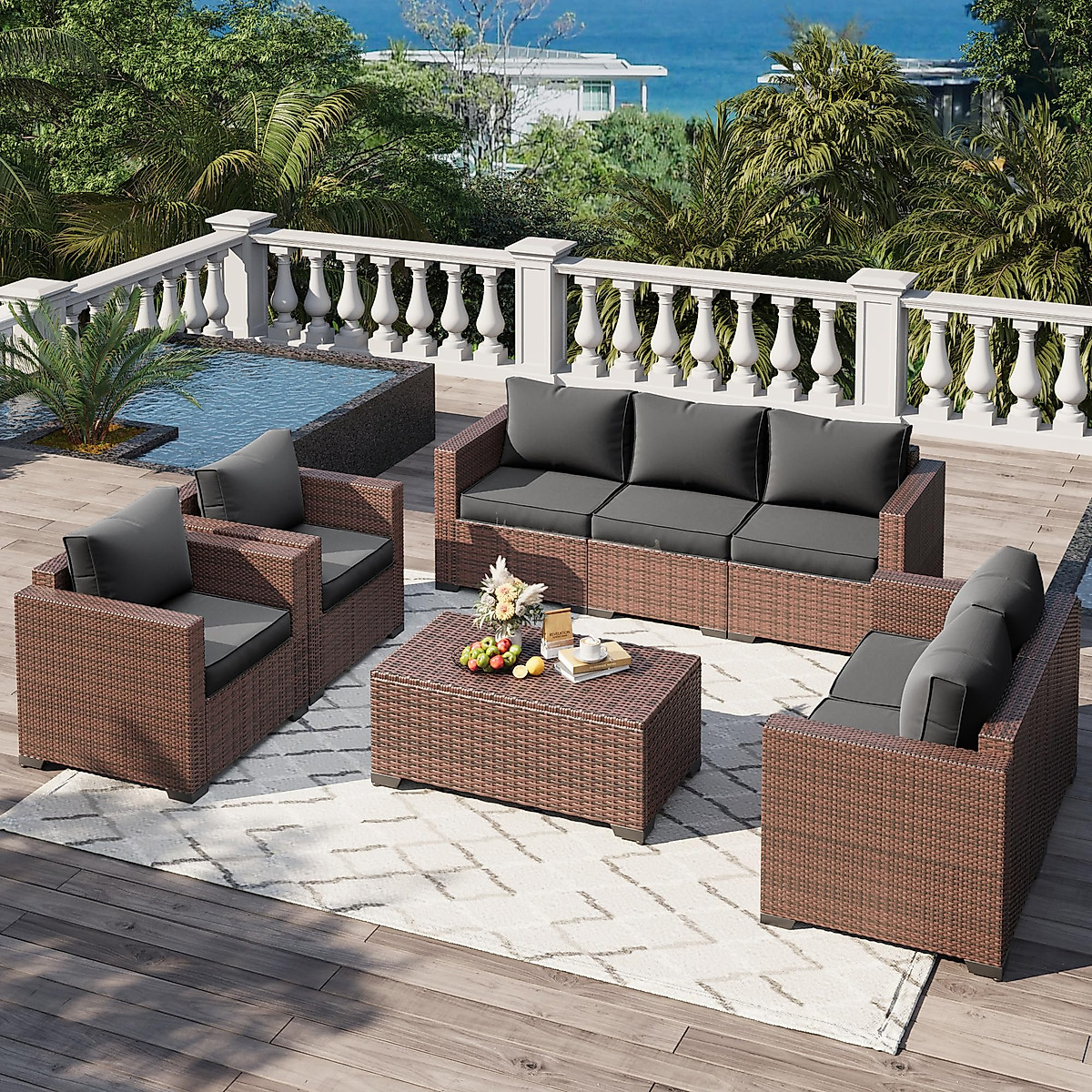 VONZOY Outdoor Patio Furniture Set, 5 Piece Patio Conversation Sets with Storage Table, Wide Armrest Outside Sectional Sofa with Waterproof Covers for Backyard, Porch, Balcony, Poolside(Grey)