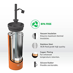 asobu Sippy Double Wall Stainless Steel Tumbler with Silicone Flexible Straw, 20 Ounces (Orange)