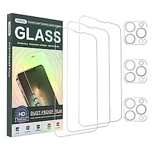Cone 3 Packs iPhone 14 Pro Screen Protector [6.1"] + 3 Packs Camera Lens Protector, Case Friendly Tempered Glass Film, [9H hardness] - HD