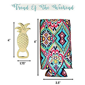 6-Pack Slim Can Neoprene Insulators in Cute Floral Patterns and Pineapple Bottle Opener| Perfect for Insulator for 12oz Tall Drinks Like White Claw, Truly, Red Bull, Spiked Seltzer, Michelob Ultra!