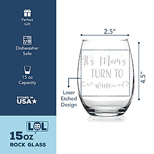 Moms Turn To Wine New Mom Stemless Wine Glass - New Mom Gift, Mom Gifts, Fun Mom Gift, Mom Wine Glass
