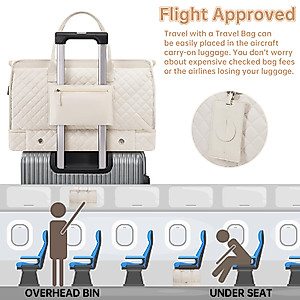 ETRONIK Weekender Overnight Bag for Women, Large Travel Duffle Bag with Shoe Compartment & Wet Pocket, Carry On Tote Bag Gym Duffel Bag with Toiletry Bag for Hospital 4 Pc Set, Large Size, Off-white