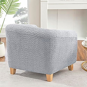 Living Room Single Sofa Chair,Modern Upholstered Teddy Sherpa Fabric Upholstery Accent Arm Chair,Comfy Reading Lounge Tub Barrel Club Arm Chair for Bedroom Small Spaces,Tufted Decorative,Lumbar Pillow