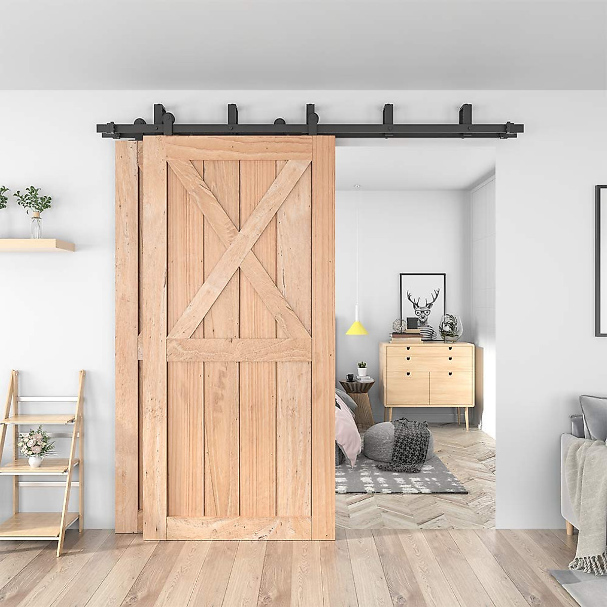 WINSOON Top Mount Double Bypass Barn Door Hardware 6.6 FT Track Double Door Kit, Overlapping, One-Piece Rail, Heavy Duty, Slide Smoothly Quietly, Easy Install, Fit Up to Two 39.6” Wide Door Panel