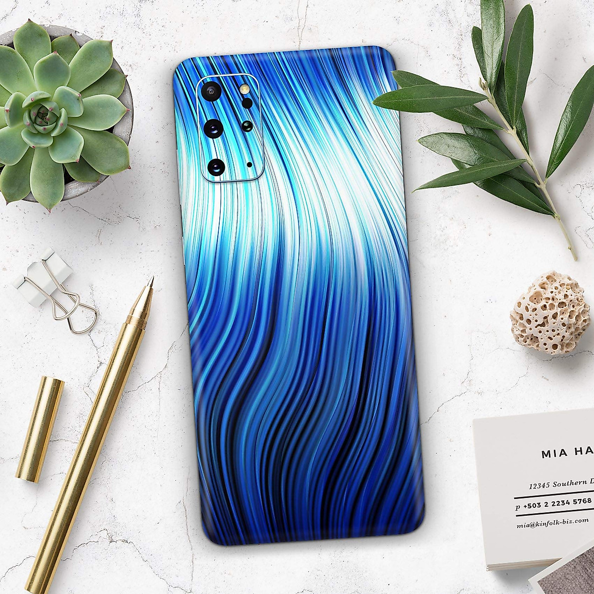 DesignSkinz Blue Vector Swirly HD Strands Protective Vinyl Decal Wrap Skin Cover Compatible with The Samsung Galaxy S20 (Screen Trim & Back Glass Skin)