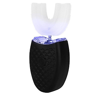 TMISHION Electric Toothbrush U-Shaped Adult Electric Toothbrush Automatic Cleaning Toothbrush Oral Care Tool Soft Silicone Brush Head Three-Color Optional High-Efficiency Cleaning(Black)