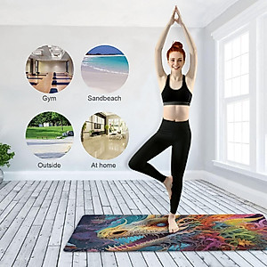 GOODOLD Beautiful Dragon Yoga Mat, 71 x 26 Inch Non-slip Yoga Mats Folding Travel Exercise Mat Indoor Outdoor Gym Pilates with Storage Bag for Women Men