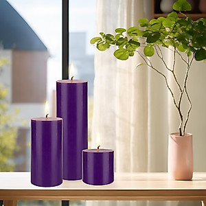 Mega Candles 1 pc Unscented Purple Round Pillar Candle, Hand Poured Premium Wax Candles 3 Inch x 3 Inch, Home Décor, Wedding Receptions, Baby Showers, Birthdays, Celebrations, Party Favors & More