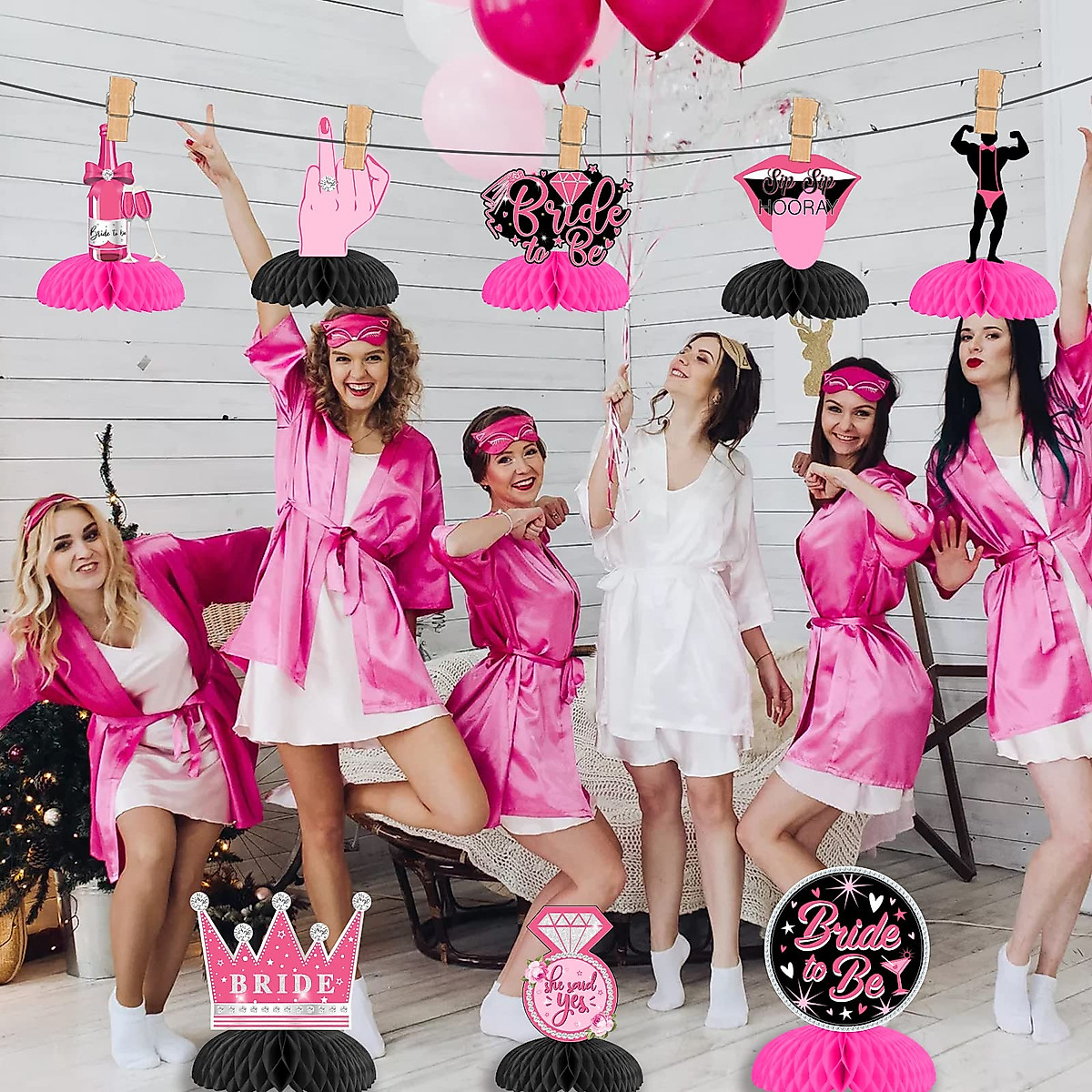 Bachelorette Honeycomb Centerpieces, Black Rose Funny Bachelorette Party Decorations for Naughty Bridal Shower - Bride to Be Table Toppers for Women Bachelor Party Supplies