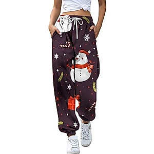 Sweatpants Womens,High Waisted Sweatpants for Women Xmas Print Elastic Waisted Workout Jogging Graphic Print Straight Leg Baggy Sweatpants Buffalo Plaid Graphic Print Brown XL