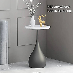 Modish Luxury Round Marble Top End Table for Living Room - Round Accent Table for Small Spaces (Black Iron Leg), Medium