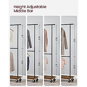 VASAGLE Clothes Rack, Clothing Rack with Wheels, 43.3-66.9 Inch Extendable Bar, Height-adjustable Garment Rack, 332 lb Load, 2 Brakes, Heavy-Duty, Industrial, Rustic Brown and Black URGR111B01V1