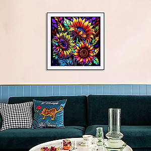 Stalente Diamond Painting Kits for Adults, 5D DIY Diamond Art Kits for Beginners Round Full Drill Diamond Painting for Home Wall Decoration Gift 12×12inch, Sunflower