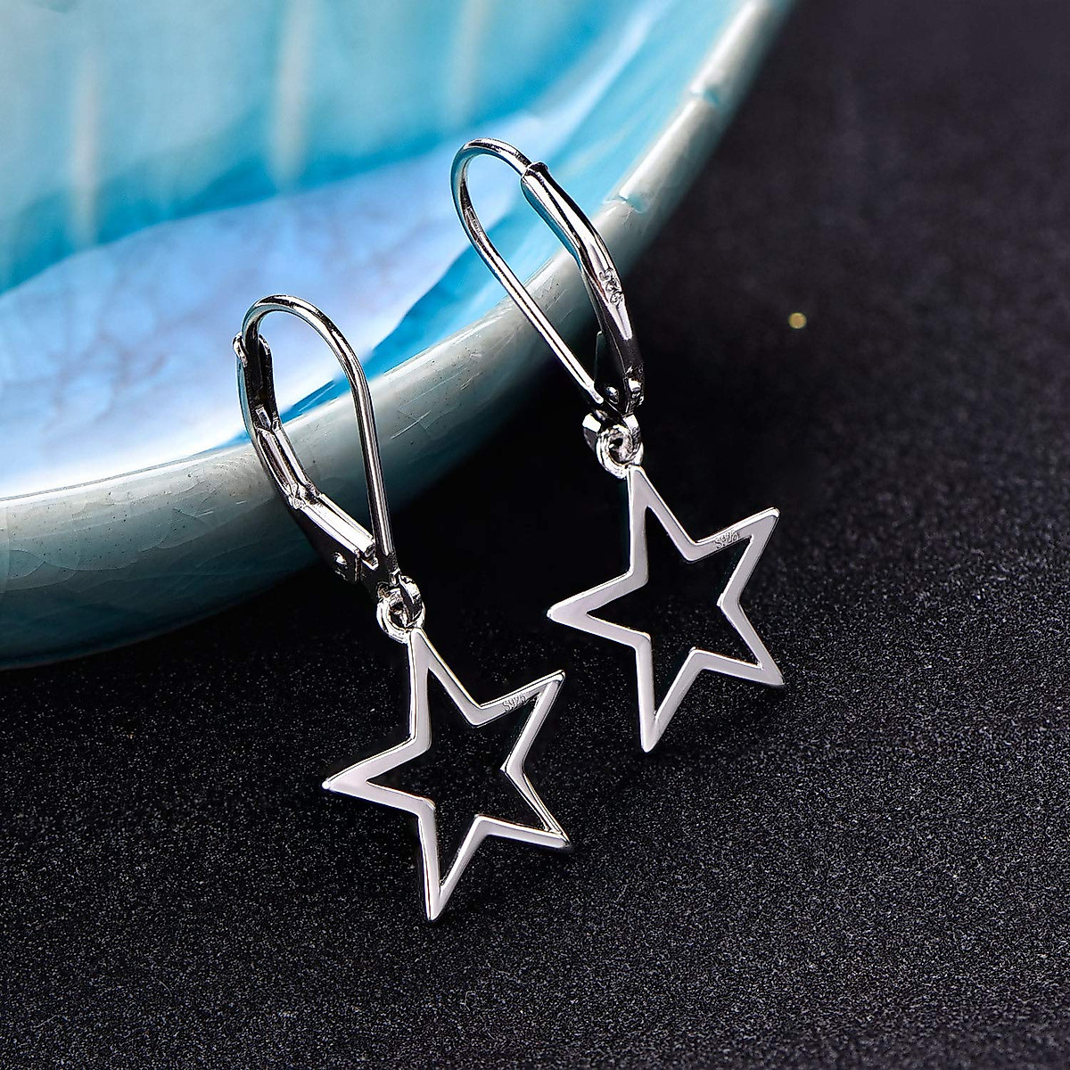 JO WISDOM Women Star Earrings,925 Sterling Silver Leverback Dangle & Drop Earrings