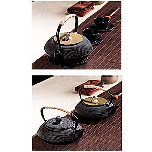 tetsubin Cast iron tea kettle japanese workshop teapot hobnail pattern with Stainless Steel Infuser【20 oz black】