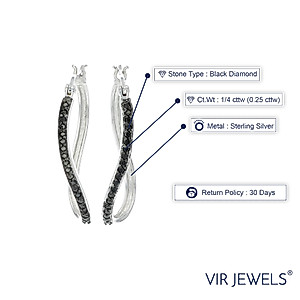 Vir Jewels 1/4 cttw Black Diamond Hoop Earrings in .925 Sterling Silver 1 Inch