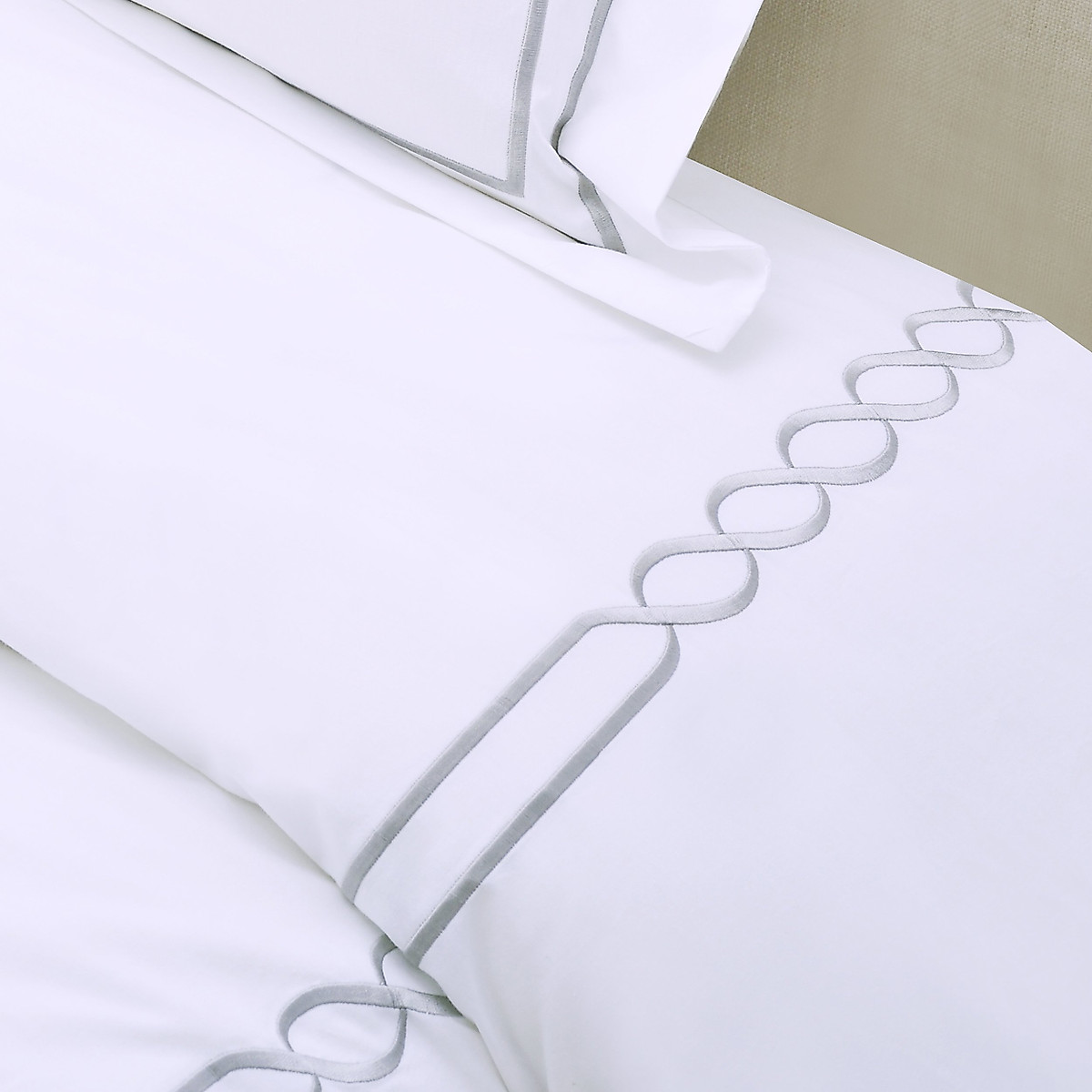 SUPERIOR Lorenz Embroidered Duvet Cover Set, Long-Staple Cotton, Full/Queen, White