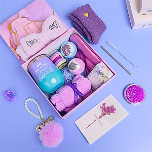 Gifts Basket for Women,Birthday Gifts for Women Purple Gifts Basket Lavender Relaxing Gift Set Self Care Package Gifts Unique Gifts Ideas for Girlfriend Sister Bestie Wife Mom Best Friend Gifts