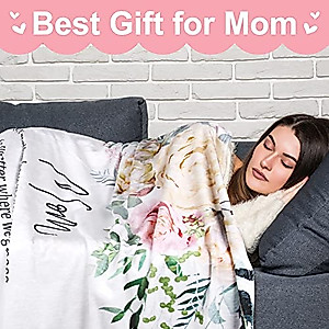 Mom Gifts from Daughter, Mothers Gift Blanket, Mom Birthday Gifts from Daughter, 60" X 50" Pink Soft Flower Blanket for Mom, I Love You Mom Blanket from Son
