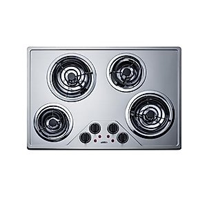 Summit CR430SS 30-inch Wide 230V 4-Burner Coil Electric Cooktop, Stainless-Steel Surface, Easy to Clean, Four Coil Burners Total 6000 Watts, Push-to-turn Solid Knobs, with Indicator Lights