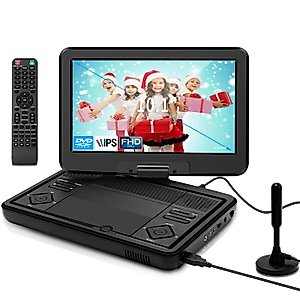 Feihe 10.1" Portable TV/DVD Player - FHD IPS Swivel LED Screen, Digital Tuner/HDMI/USB/AV, Region-Free, Built-in Battery, High Volume Speakers - Perfect for Car/Travel