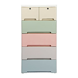 MAXCBD Nightstand Bedside Table Drawer Cabinet Plastic Drawers Dresser Macaron Storage Cabinet with 6 Drawers Closet Organizer Storage Drawer Storage Tower Dresser