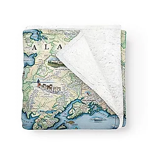 Alaska State Map Fleece Blanket - Hand-Drawn Original Art - Soft, Cozy, and Warm Throw Blanket for Couch - Unique Gift - 58"x 50"