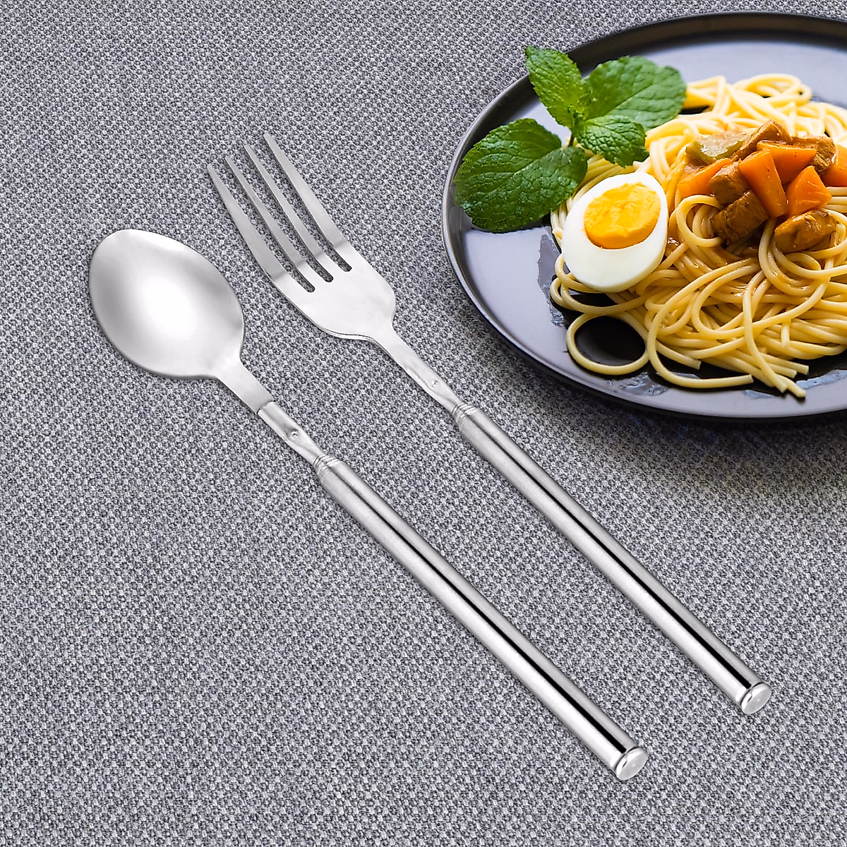 Extendable fork Spoon, Telescopic Fork and Spoon Set Stainless Steel Long Fork Extender Dinner Retractable Spoons Expandable Extension Fork Spoon Extends to 25.2" Tableware for BBQ Fruit