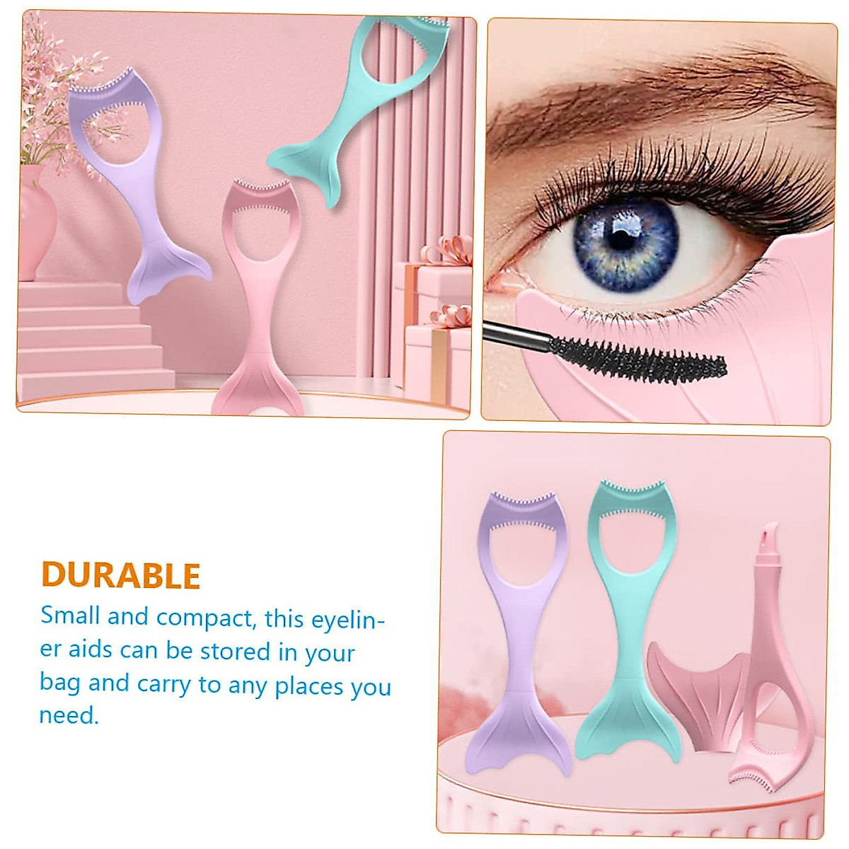 FRCOLOR 3pcs Mascara Brush Silicone Eyeliner Applicator Eyelash Drawing Tool Pink Tools Lash Separator Eyeliner Guide Template Women Eyeliner Stencils Girl Eye Make up Tools Make up Aids