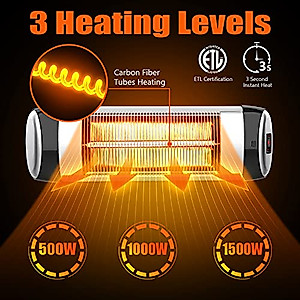 PATIOBOSS Electric Patio Heater, 1500W Wall-Mounted Outdoor Infrared Heat Lamp w/ Remote Control, Quiet for Indoor/Outdoor Use w/ 3 Heating Levels, LED Display, 24H Timer, Waterproof IP34