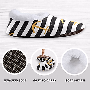 Indoor Slippers for Women Men Nautical Sea Anchor Stripe House Slipper Socks with Grippers Non-Slip Fuzzy Feet Slippers Winter Warm Flip Flop (Men 11-12)