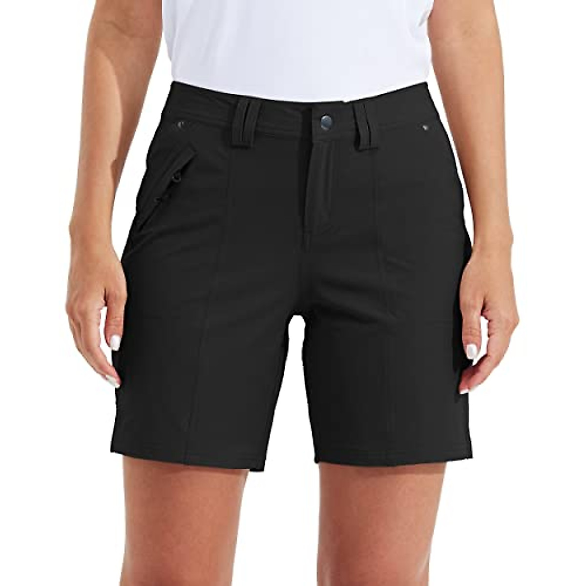 Willit Women's Golf Hiking Shorts 7" Quick Dry Athletic Shorts Casual Summer Shorts with Pockets Water Resistant Black 6
