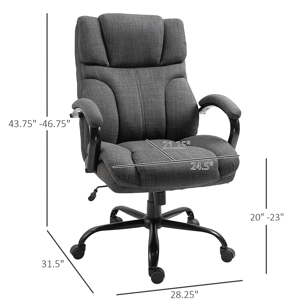 Vinsetto 500lbs Big and Tall Office Chair with Wide Seat, Executive Computer Chair with Adjustable Height, Swivel Wheels and Linen Finish, Dark Grey