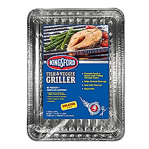 Kingsford Grilling Fish & Veggie Griller, Non-Stick Aluminum Grill Liner, Prevents Food from Falling through Grill Grates, 16" x 11.75" x 0.88", Pack of 4, Model: 6119994300