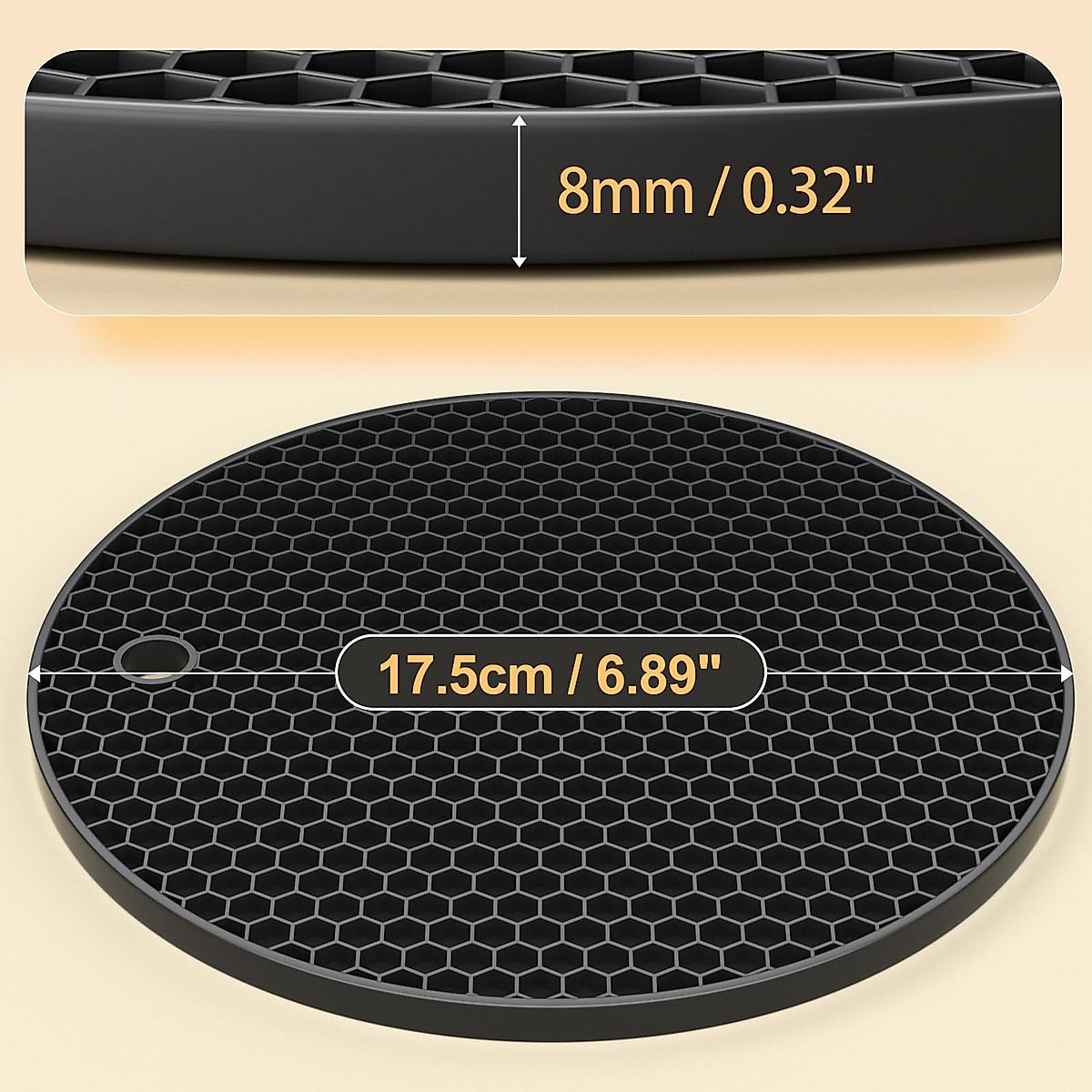 Ultra Thick 8mm Silicone Trivets for Hot Dishes Pots and Pans, Silicone Trivet Mat Hot Plates to Protect Table, Silicone Hot Pads for Kitchen Counter, Pot Holders, Black Trivet Set of 3